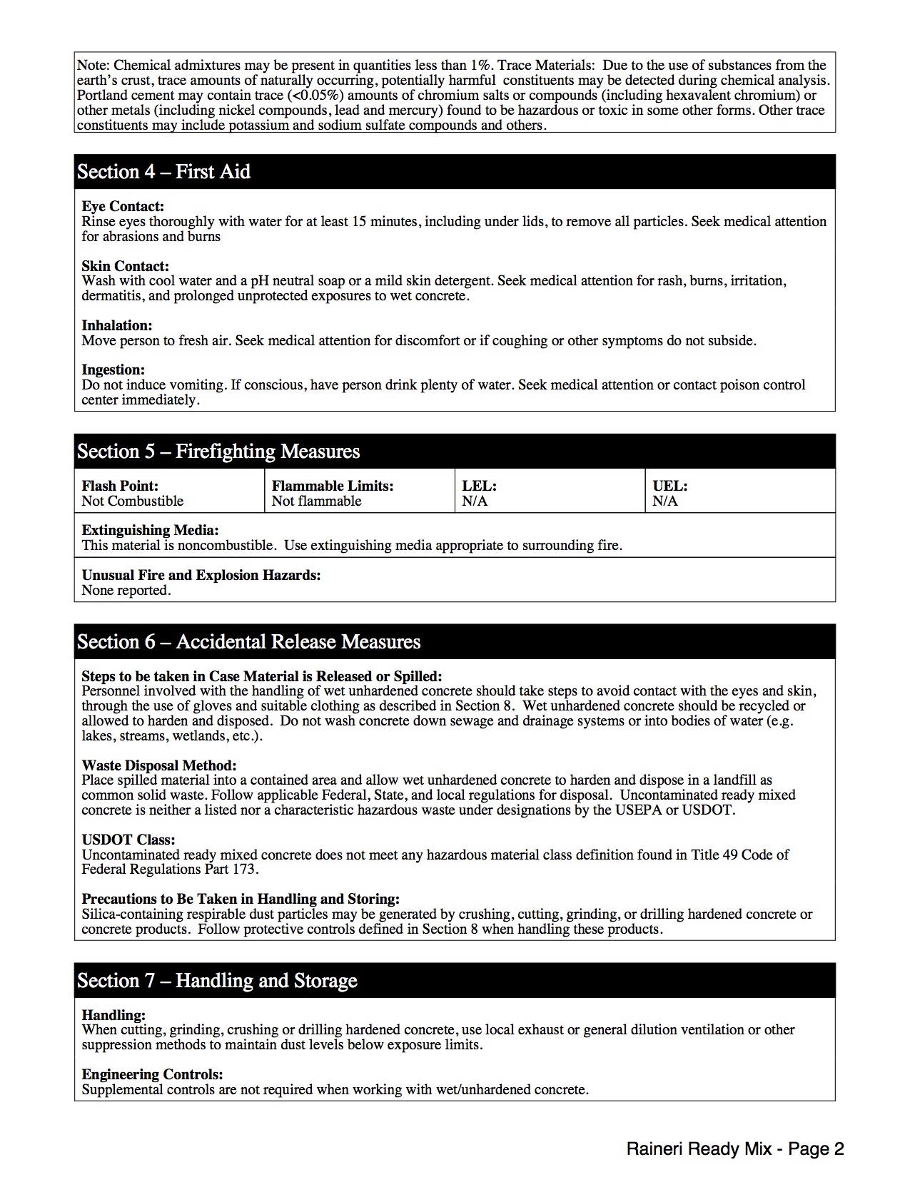 MSDS Sheets Raineri Materials